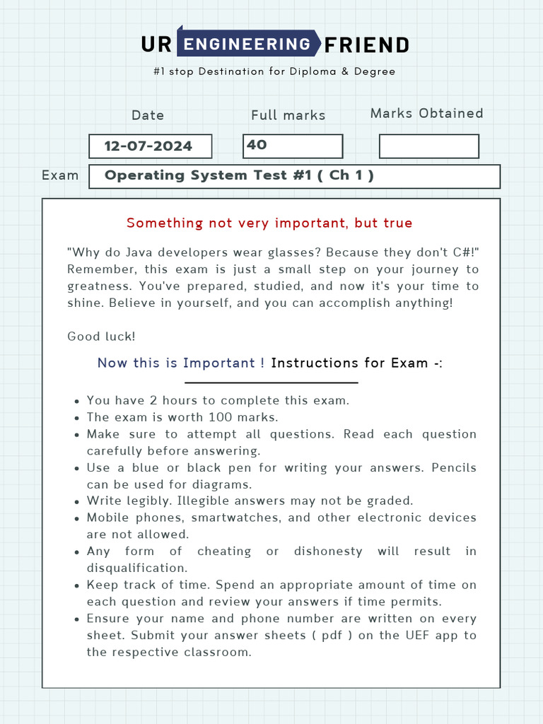Operating System Test - 1 (Chapter 1) 24-25 Batch - 30357721 | PDF