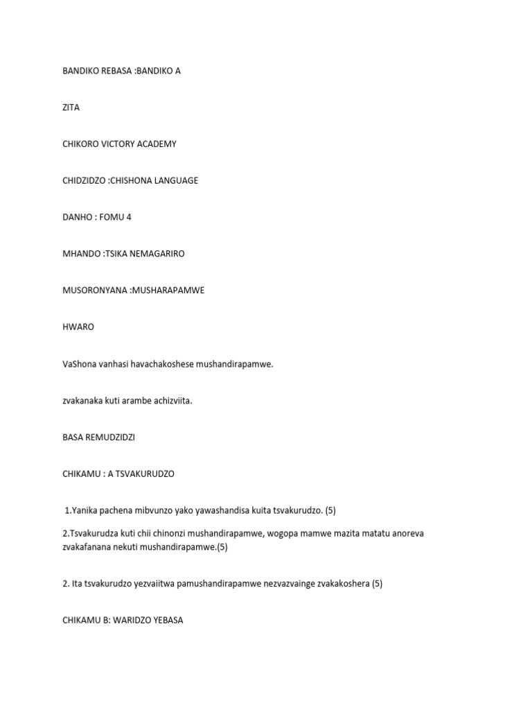 Shona Language o Level 2024 CALA | PDF