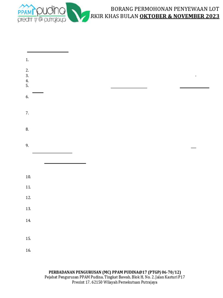 Form Parkir 2023 - Okt Nov JMB | PDF