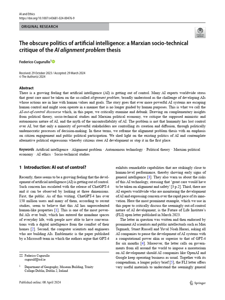 A Marxian Socio-Technical Critique of The AI Alignment Problem Thesis | PDF A Marxian Socio-Technical Critique of The AI Alignment Problem Thesis | PDF