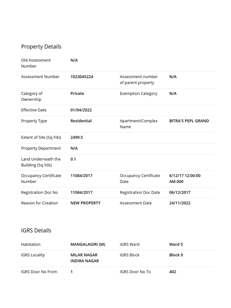 Property Details Sangeetha Madam - PEPL | PDF