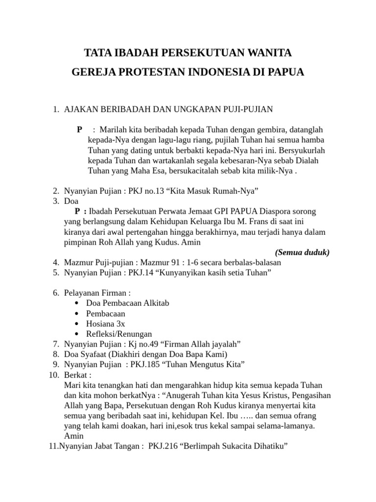 Tata Ibadah Persekutuan Wanita | PDF