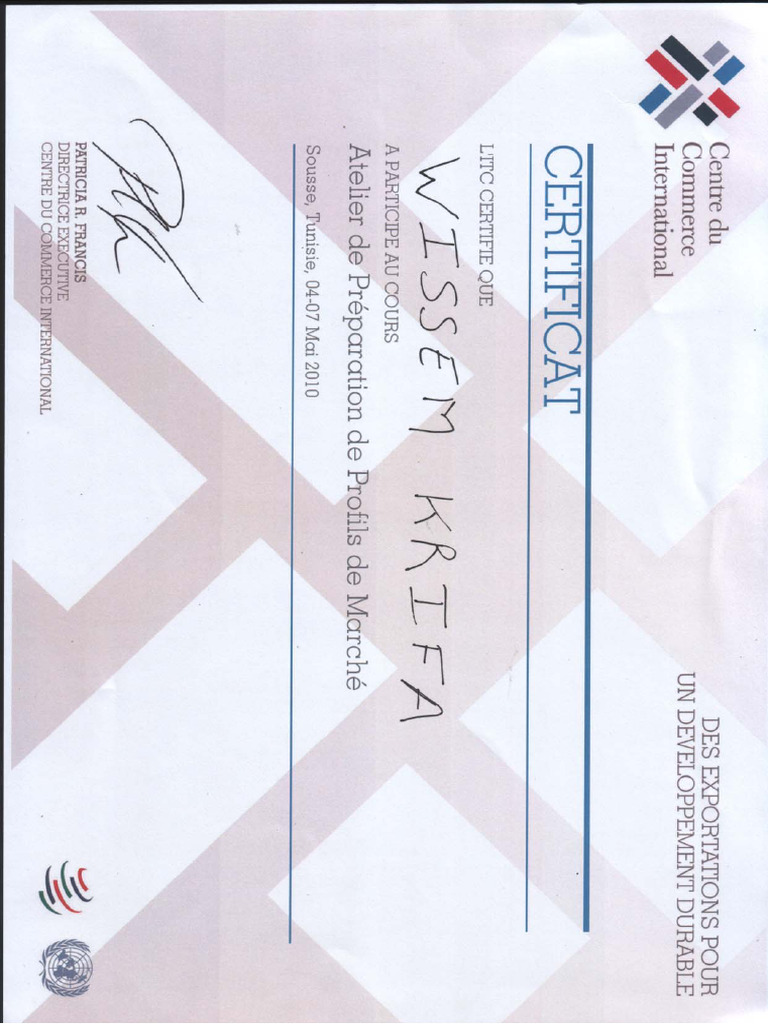 2010-ITC Market Profiles Certificate | PDF