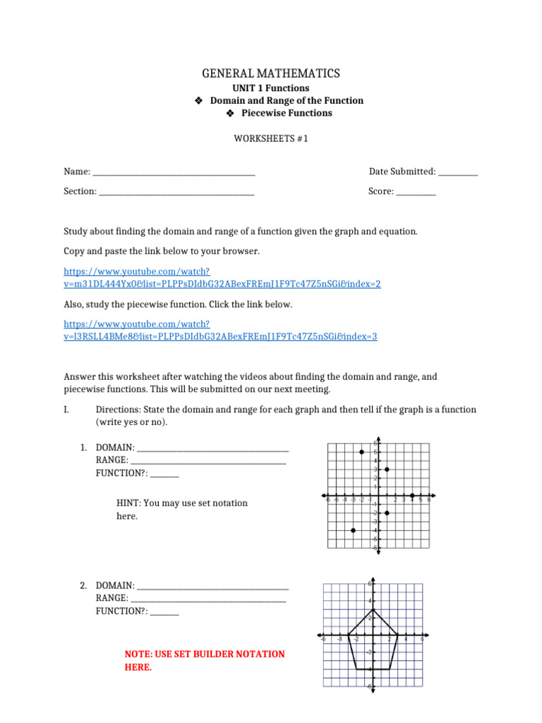 General Mathematics Worksheet 1 | PDF