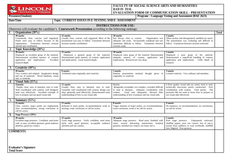 Communication Skill Rubric | PDF