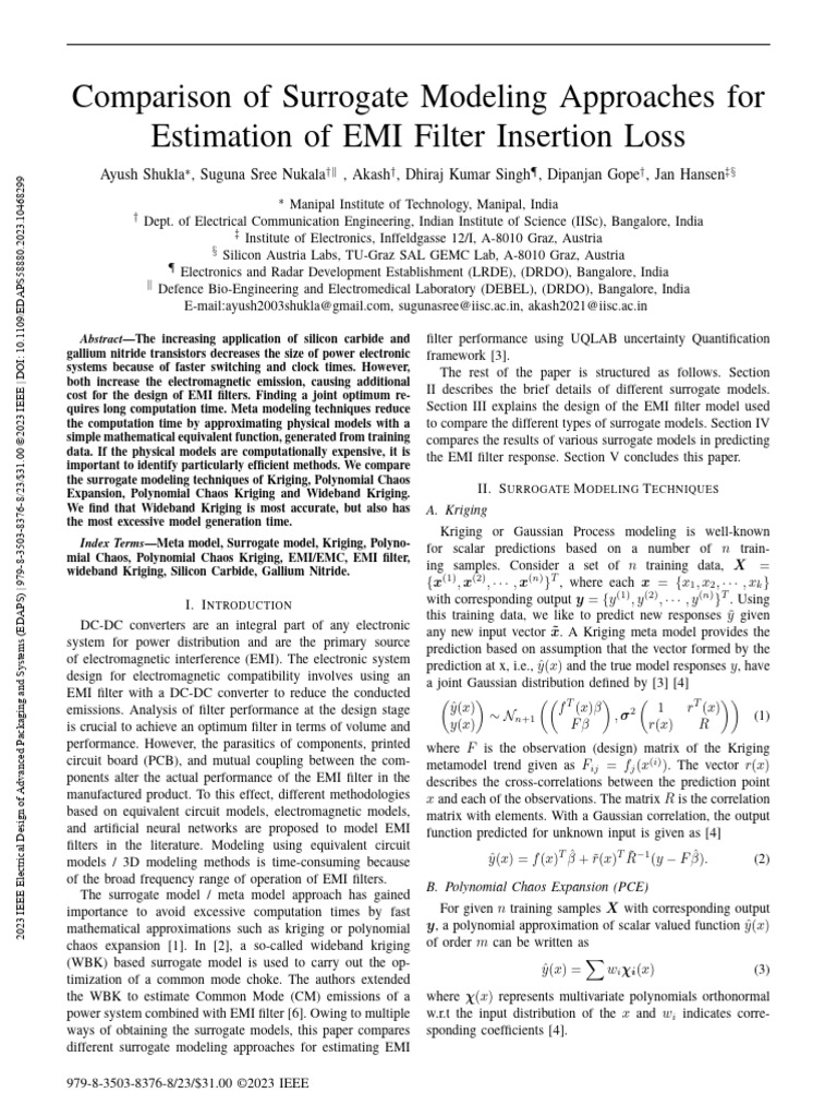 Comparison of Surrogate Modeling Approaches For Estimation of EMI Filter Insertion Loss | PDF