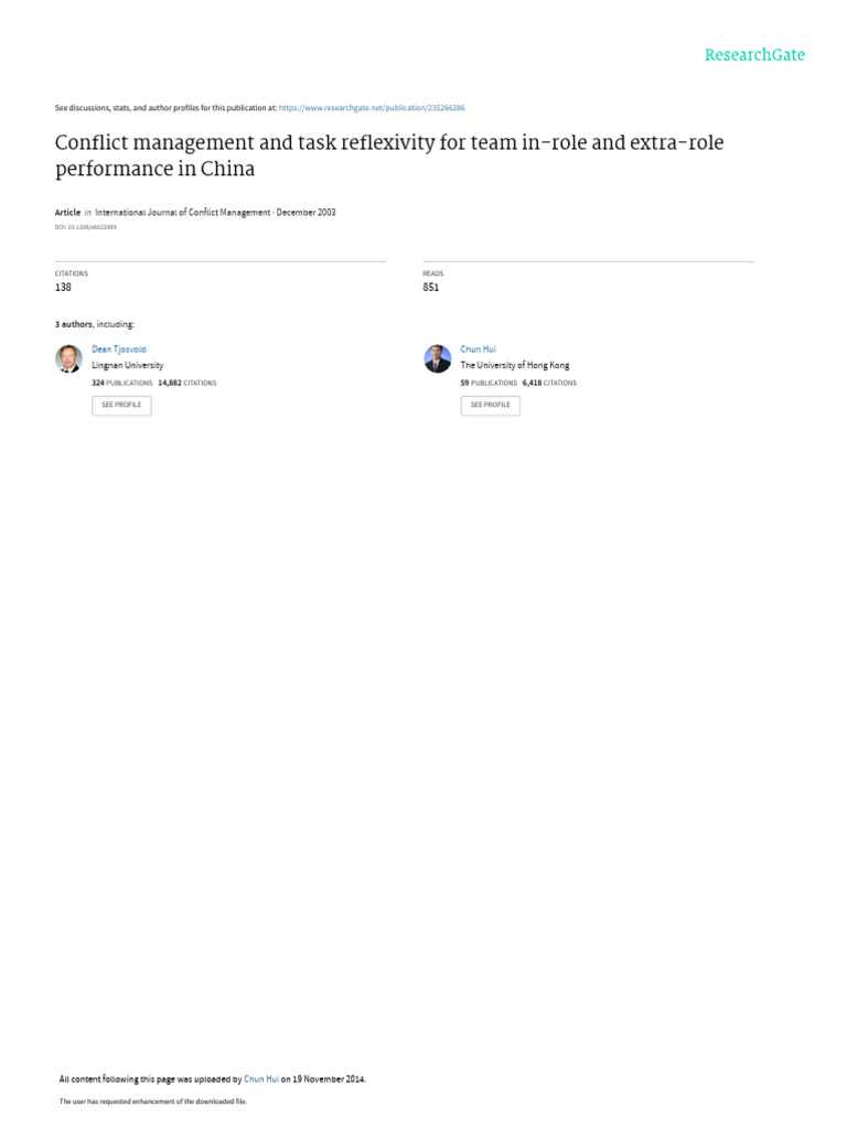 Conflict Management and Task Reflexivity For Team | PDF