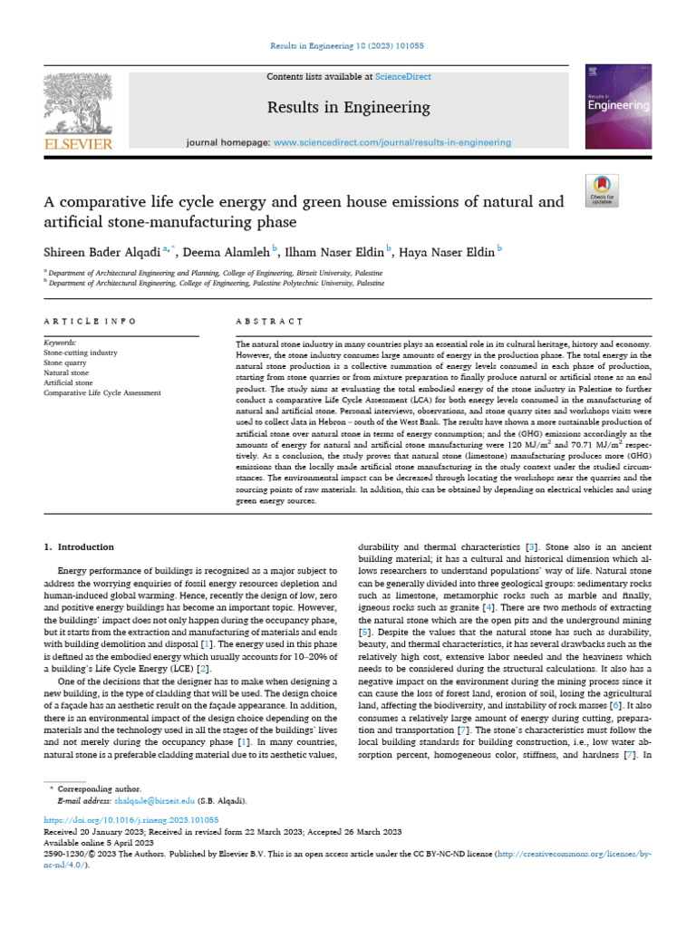 A Comparative Life Cycle Energy and Green House Emissions of Natural ...