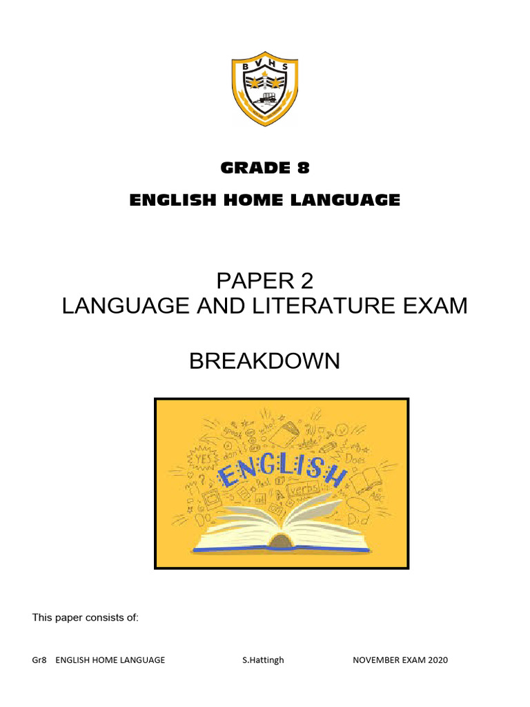 Examination Breakdown Grade 8 Paper 2 Language Literature | PDF | Part ...