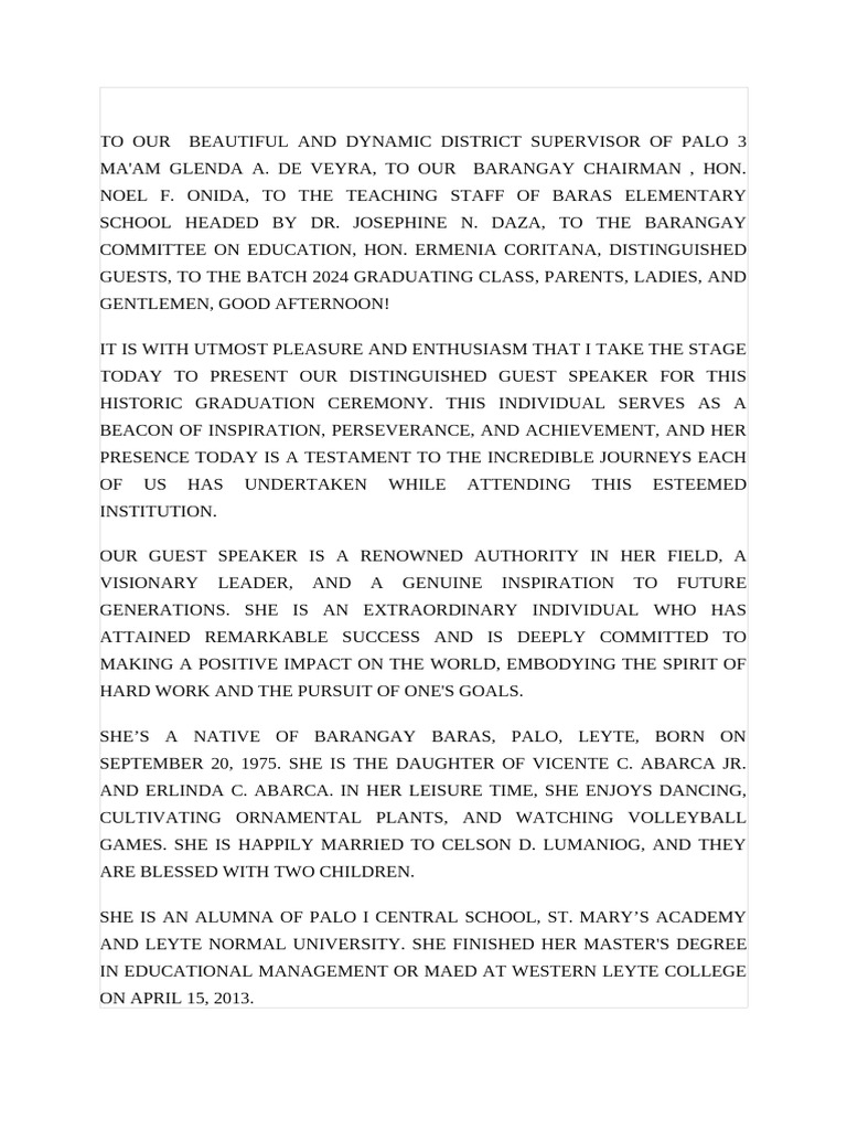 Elsie Script For Introduction of Guest Speaker | PDF