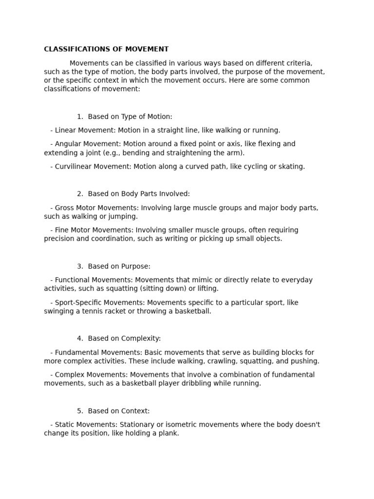 Classifications of Movement | PDF