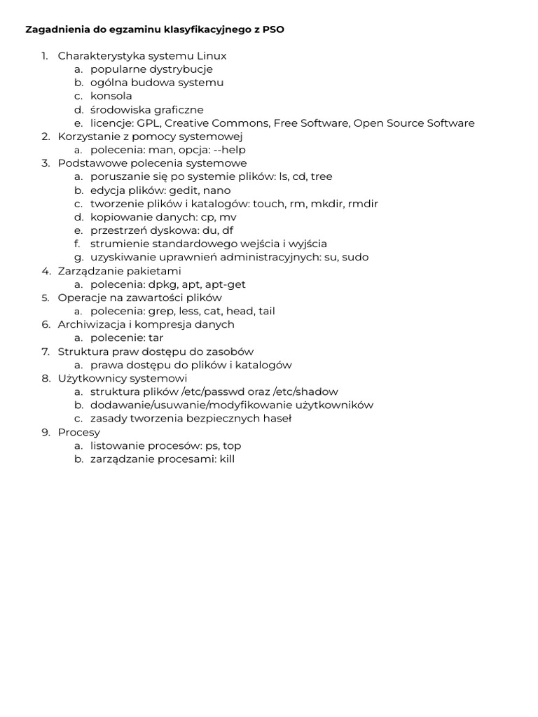 Zagadnienia Do Egzaminu Klasyfikacyjnego Z PSO | PDF