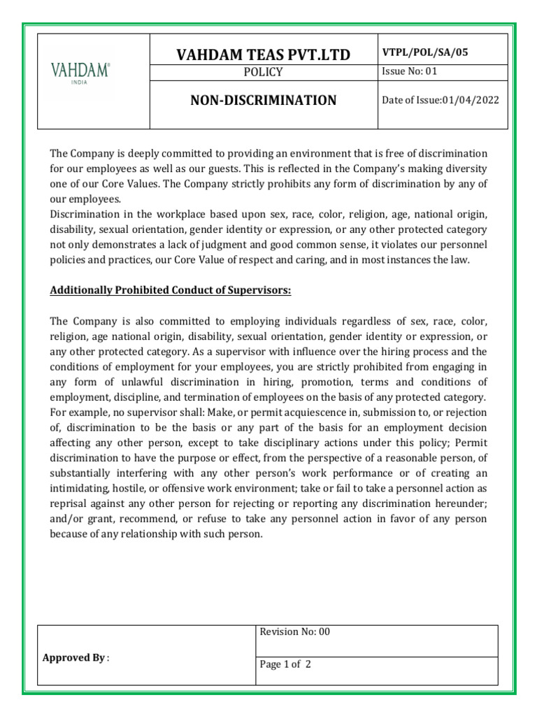05 Non Discrimination Policy | PDF