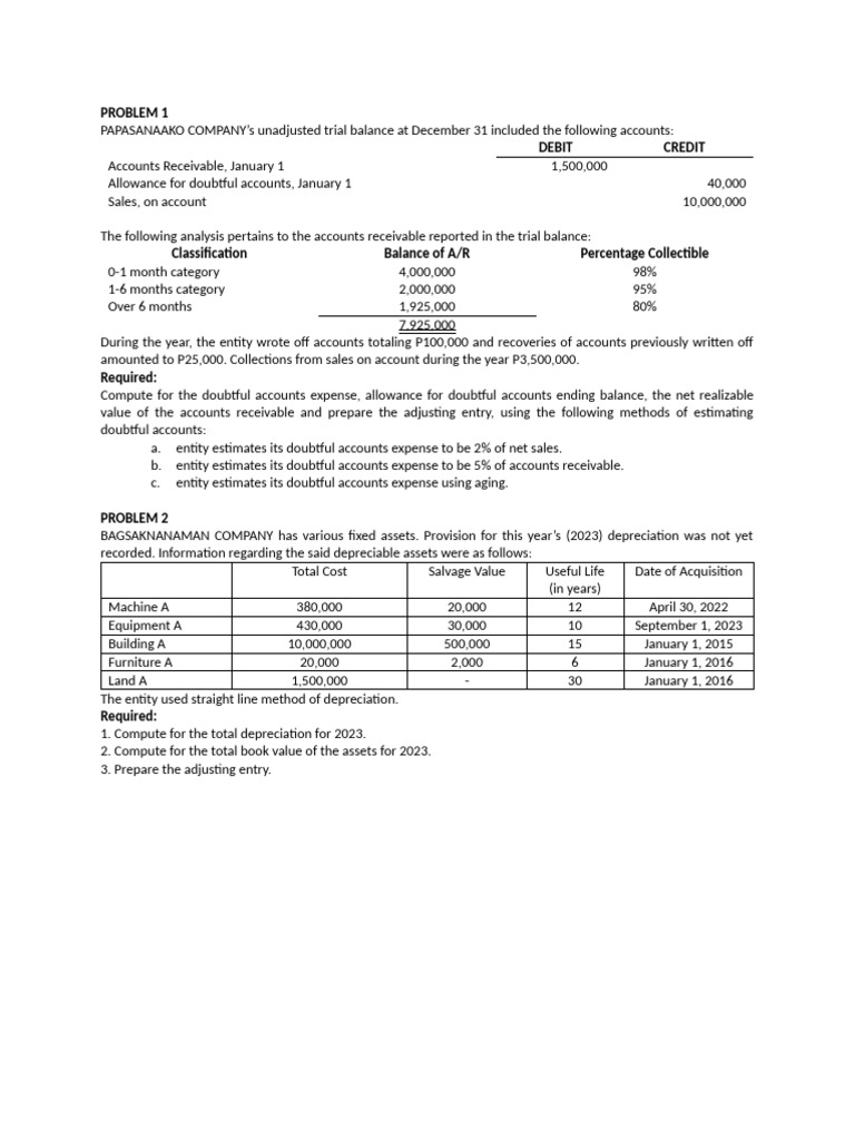 Depreciation and AR Exercise | PDF