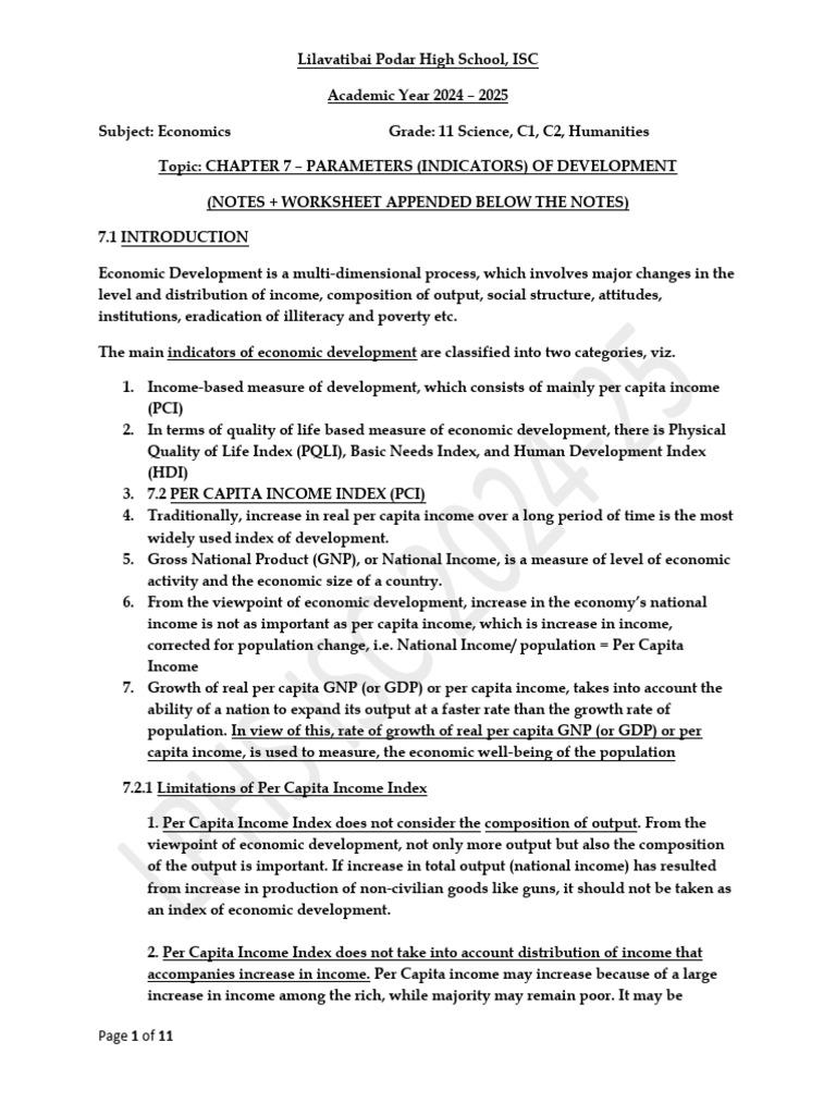 CHAPTER 7 2024-PARAMETERS (INDICATORS) of DEVELOPMENT- Notes + WS | PDF CHAPTER 7 2024-PARAMETERS (INDICATORS) of DEVELOPMENT- Notes + WS | PDF