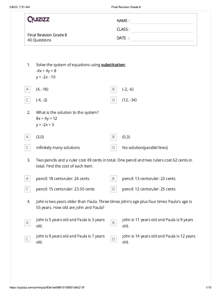 Final Revision Grade 8 Second Term | PDF | Interest | Mathematical Objects