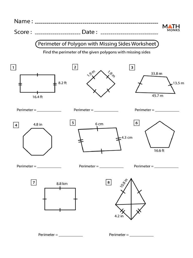 Perimeter of Polygons With Missing Sides Worksheet | PDF