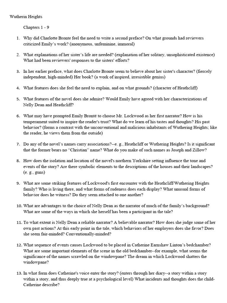 Wuthering Heights-Study Questions | PDF