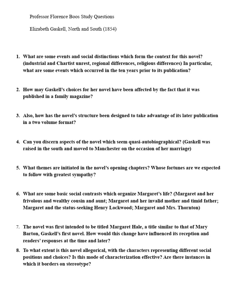 North and South Study Questions | PDF