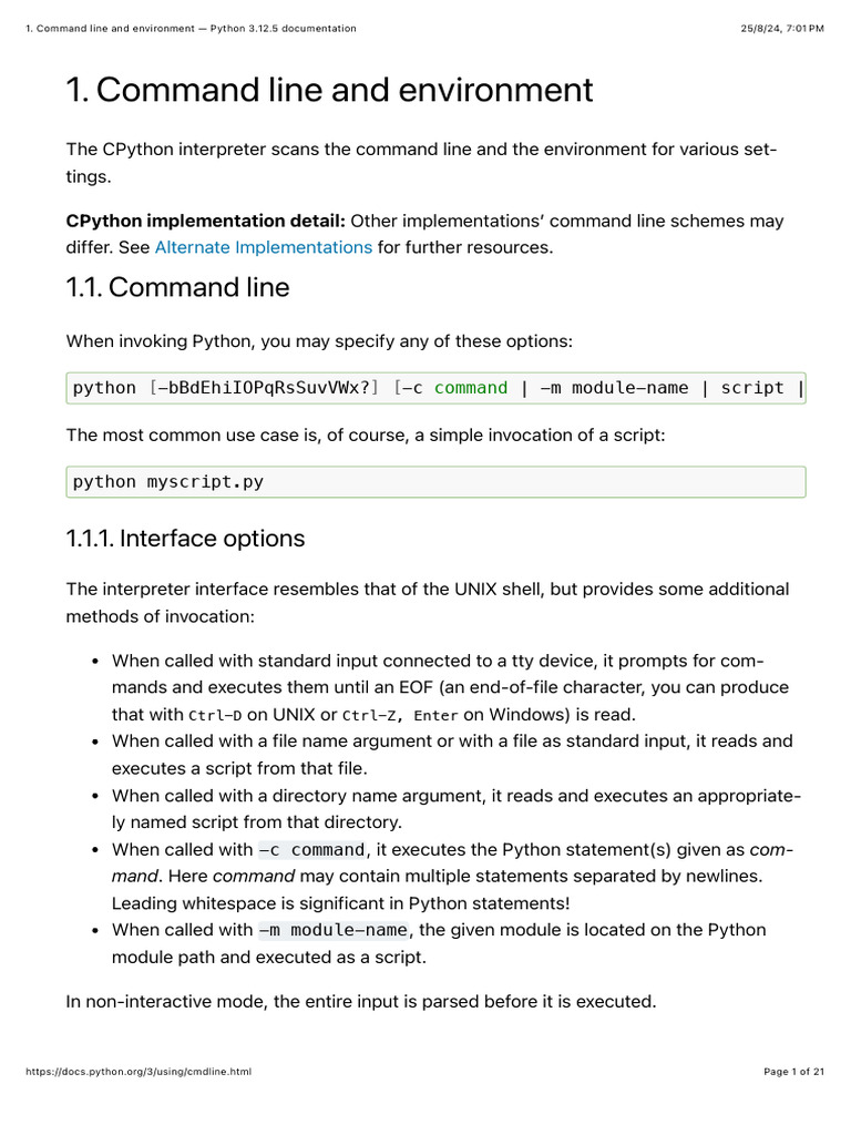 Command Line and Environment - Python 3.12.5 Documentation | PDF
