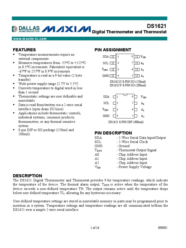 DS1621 Temperature Sensor | PDF | Bit | Data Transmission