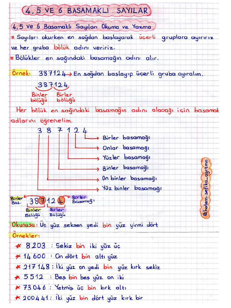 4.sinif Matematik 45 Ve 6 Basamakli Dogal Sayilar Konu Anlatimi | PDF