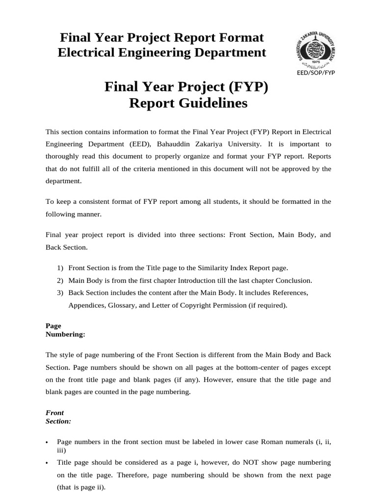 FYP Report Guidelines_FYP-4 (Annex 4(a)) | PDF