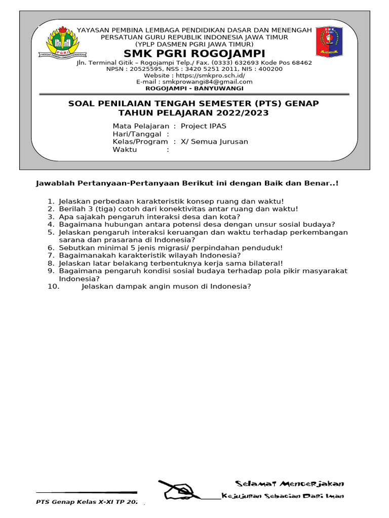 Soal PTS 2022-2023 Project Ipas | PDF