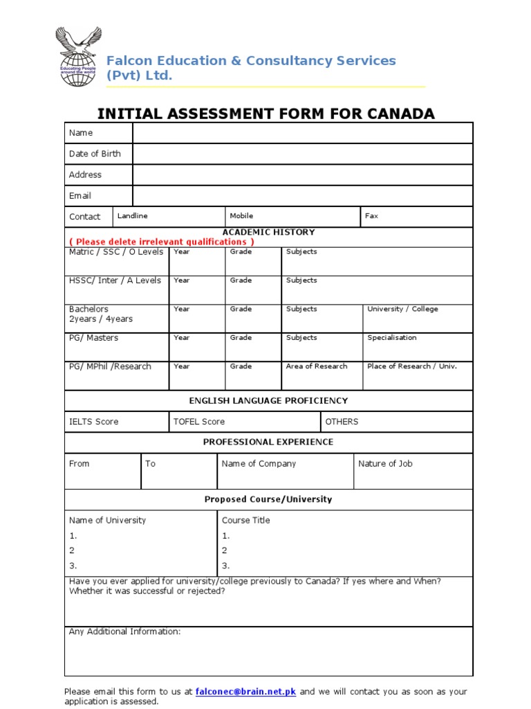 Initial Assessment Form For Canada | PDF