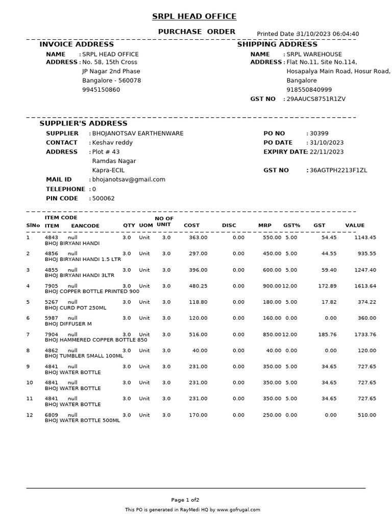 Bhojanotsav PurchaseOrder - 30399 | PDF | Service Industries | Business