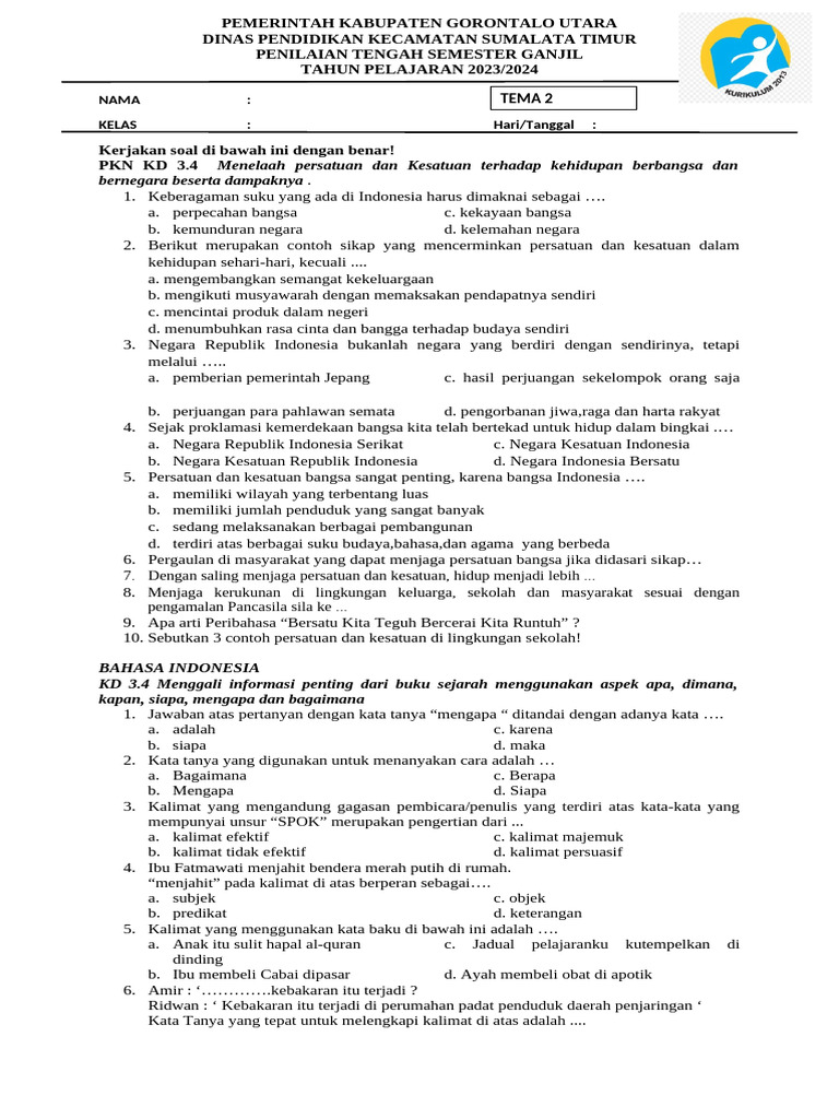 Pts Kelas 6 Tema 2 Termin A | PDF