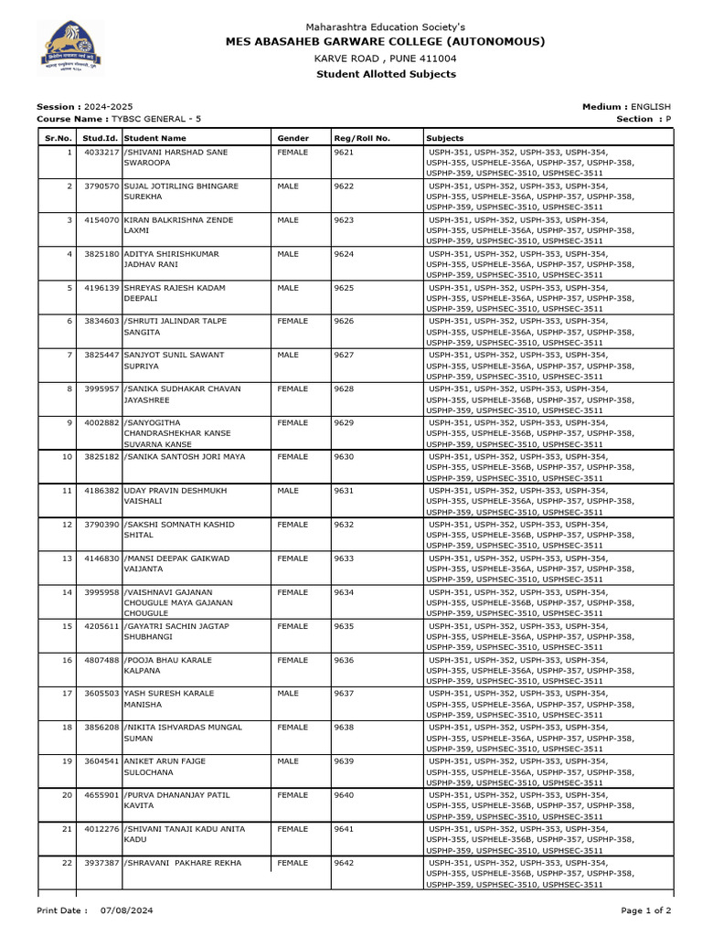 TY - PHY - Student Subject Allocated Report | PDF