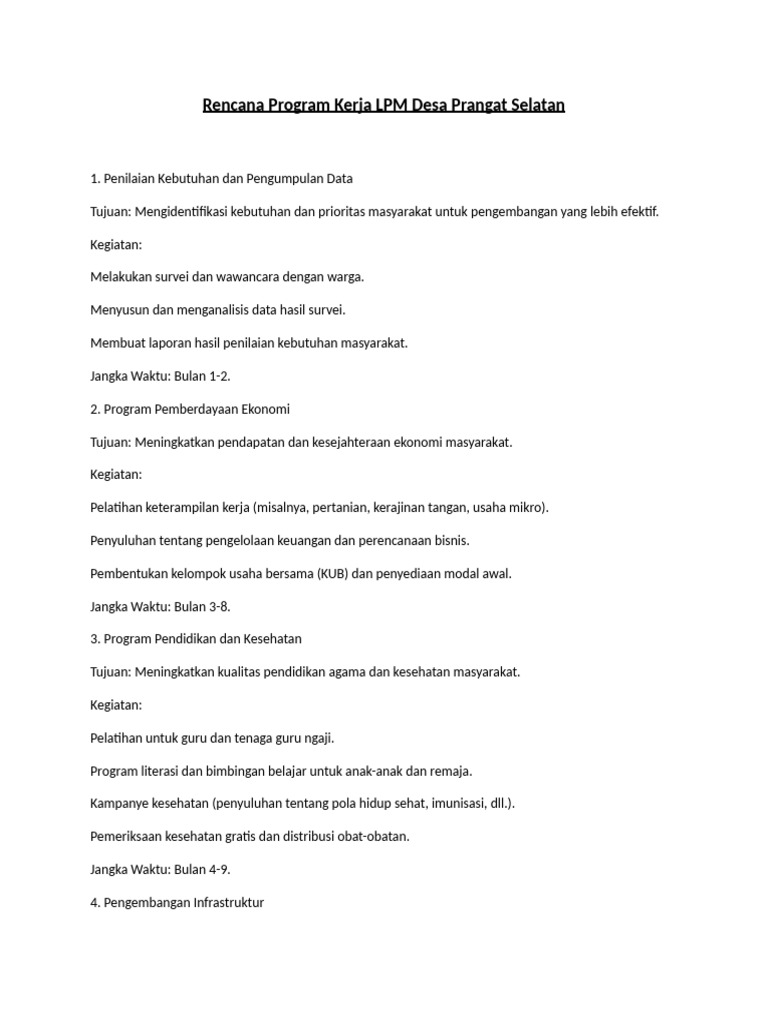 Rencana Program Kerja LPM Desa Prangat Selatan | PDF