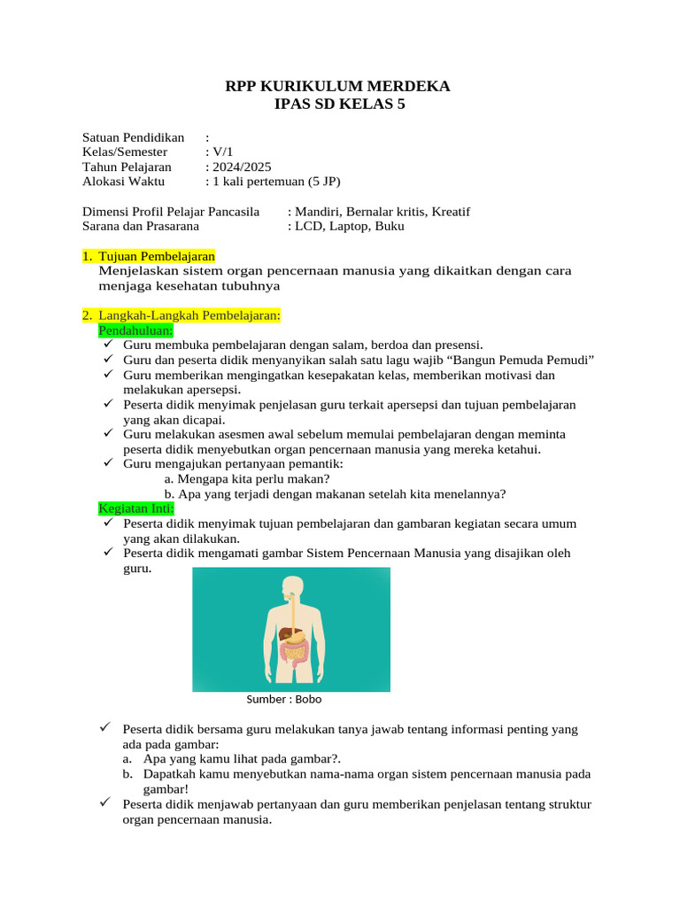 RPP Kurikulum Merdeka Kelas 5 Fase C | PDF