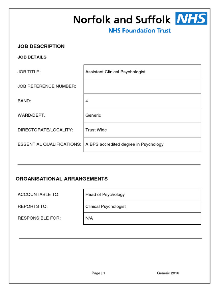 Assistant Clinical Psychologist Role | PDF | Psychologist | Career & Growth