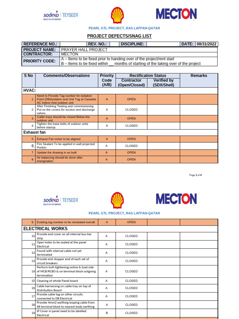 Project Snag List Mosque | PDF
