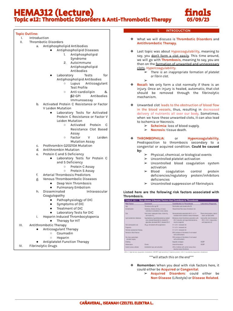 Thrombotic Disorders & Therapy Overview | PDF | Thrombosis | Coagulation