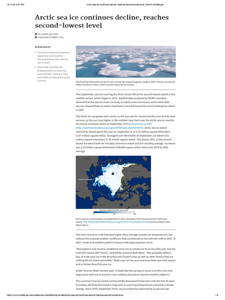Arctic Sea Ice Continues Decline, Reaches Second-Lowest Level - NOAA ...