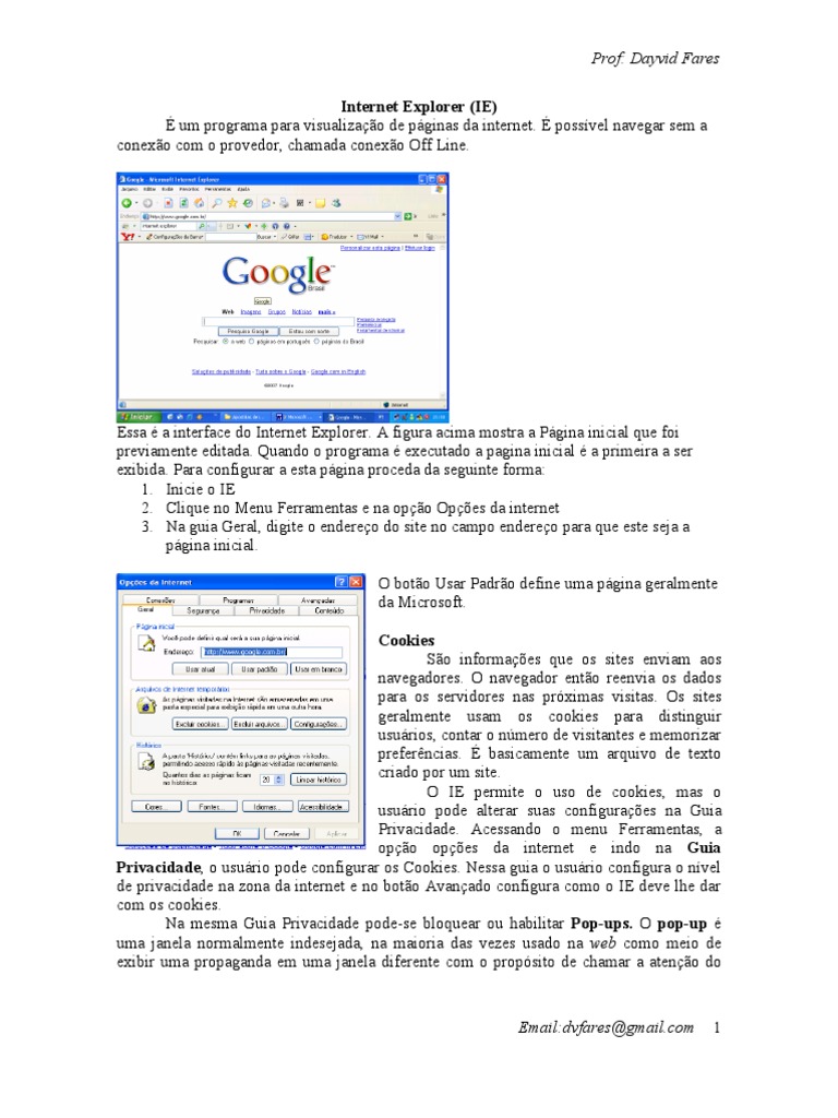Apostila Internet Explorer | PDF | Navegador da Web | Cookie de HTTP