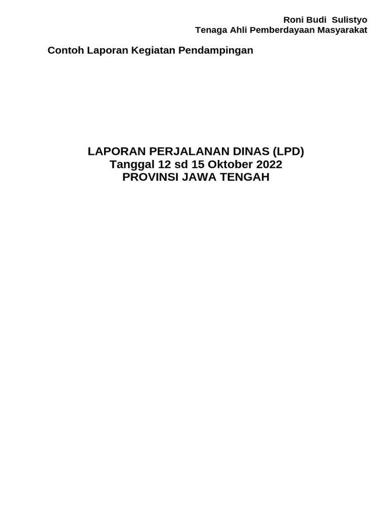 Contoh LPD-RONI BUDI S - 12 SD 15 Oktober 2022 Jateng | PDF