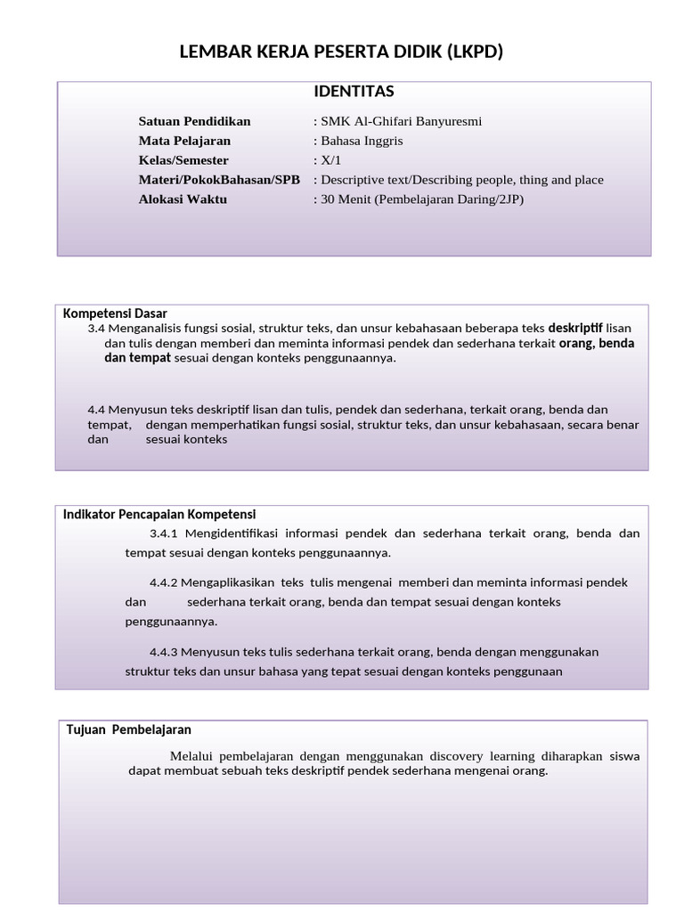 Lembar Kerja Peserta Didik | PDF