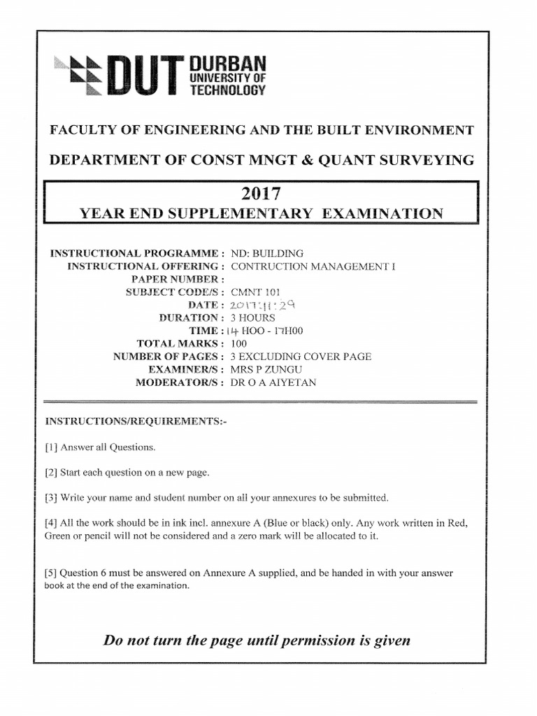 2017 Year End Supp QP Construction Management 1 Cmnt101 | PDF