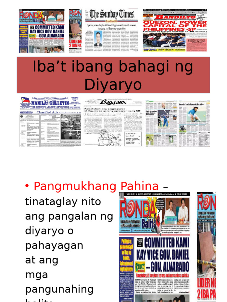 Iba't Ibang Bahagi NG Diyaryo | PDF