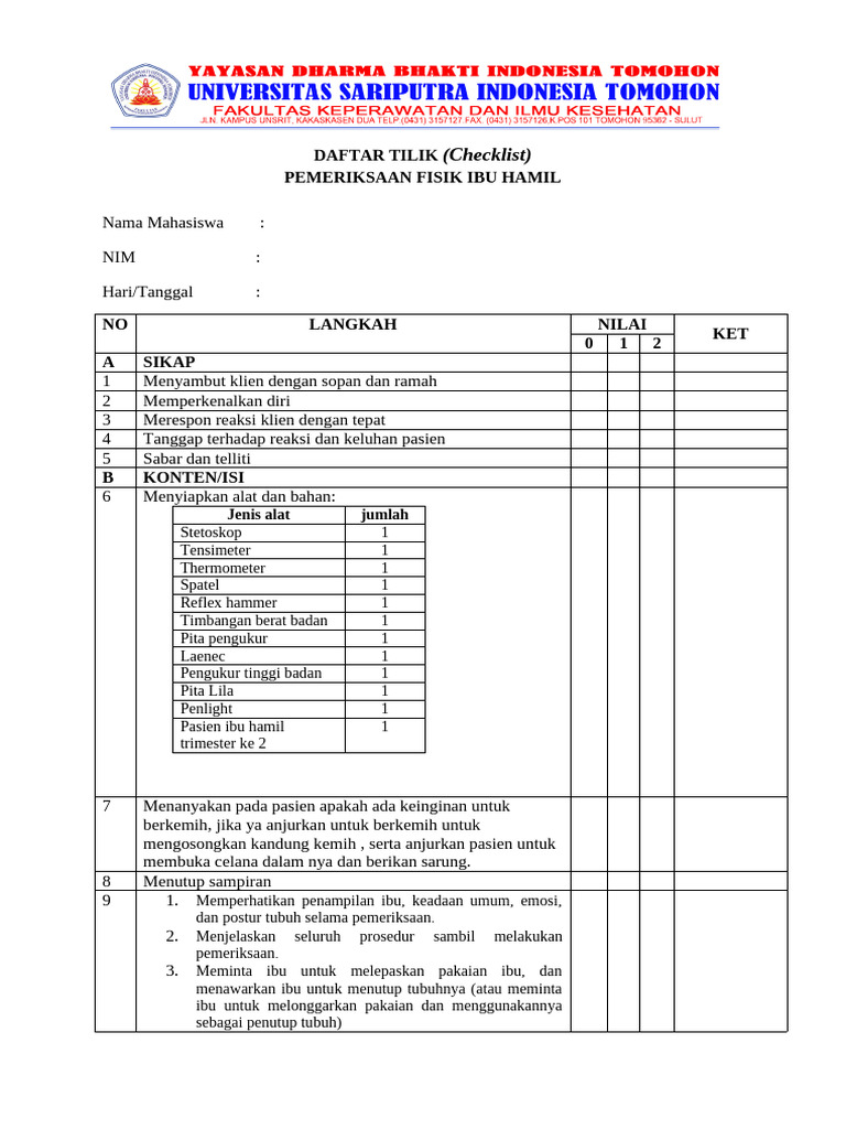 Anc - Daftar Tilik Pemeriksaan Fisik Ibu Hamil | PDF | Sains & Matematika
