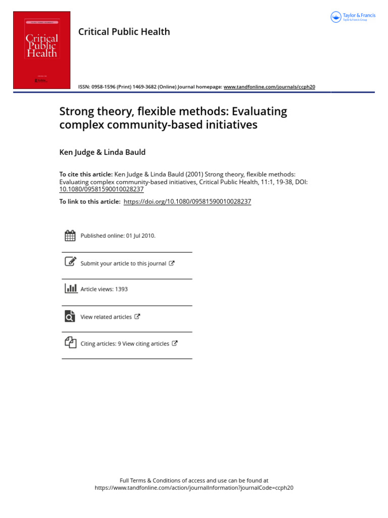 Strong Theory, Flexible Methods: Evaluating Complex Community-Based Initiatives | PDF