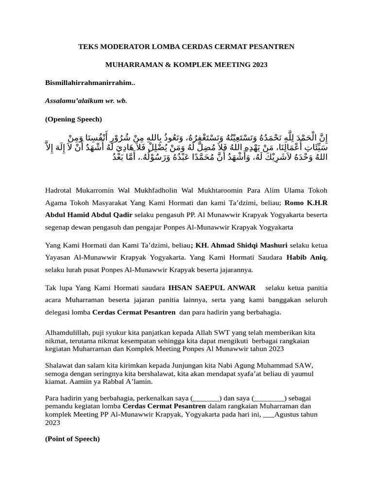 Teks Moderator Lomba CCP 1445 H | PDF