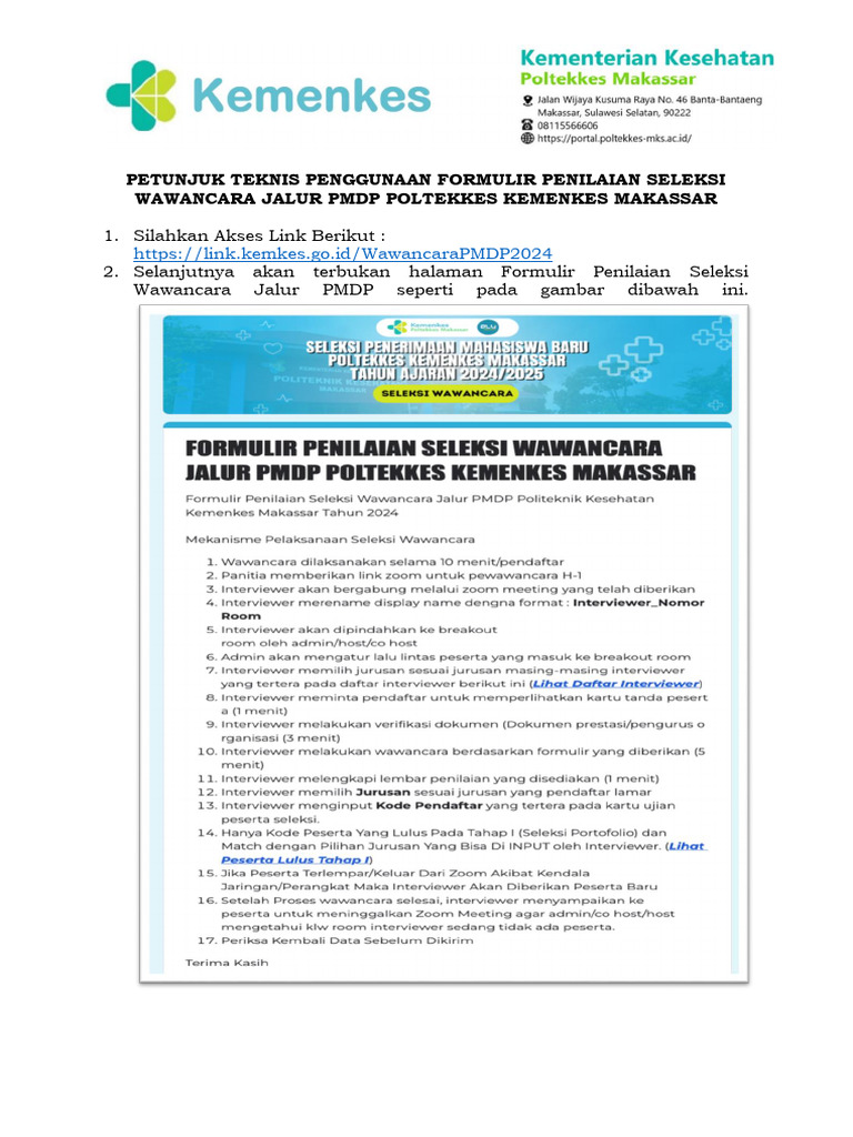 Panduan Penggunaan Formulir Penilaian Seleksi Wawancara Jalur PMDP | PDF