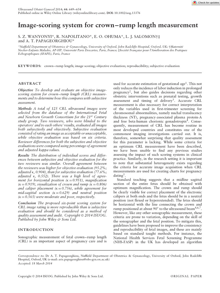 Ultrasound in Obstet Gyne - 2014 - Wanyonyi - Image Scoring System For ...