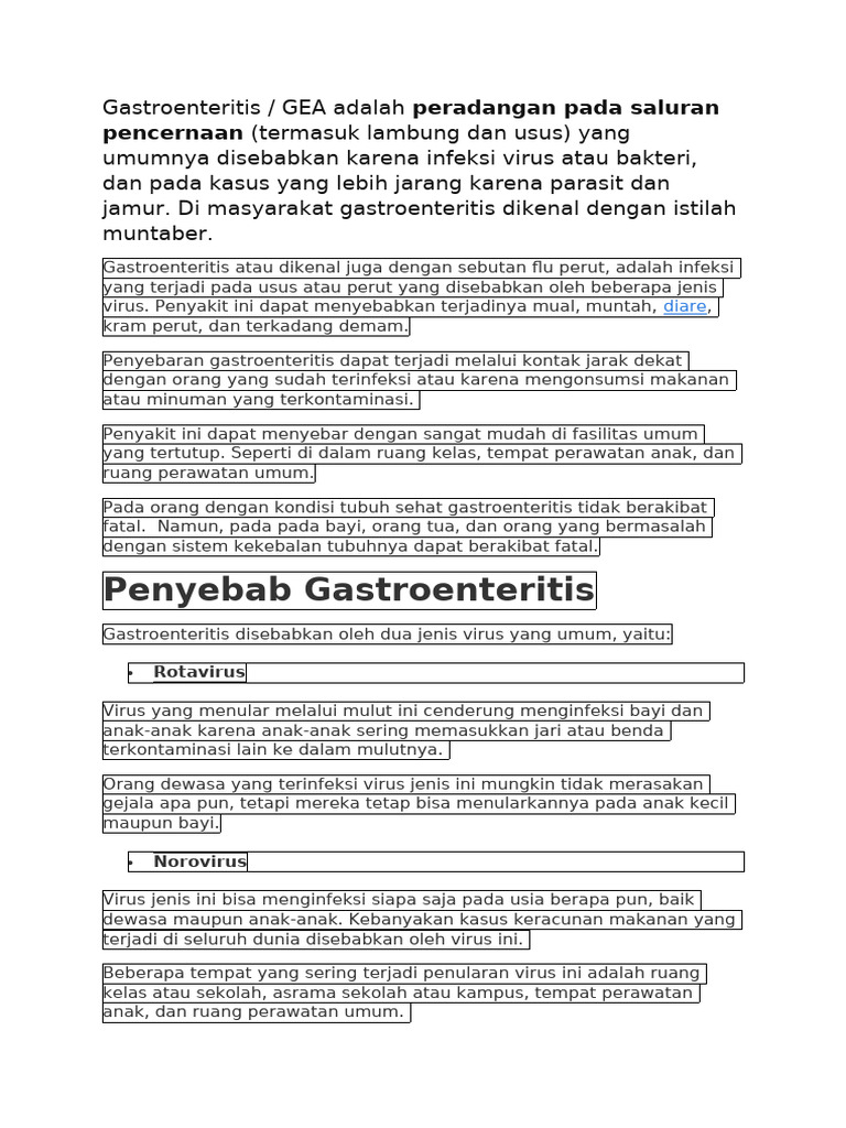 Penyebab Gastroenteritis: Pencernaan (Termasuk Lambung Dan Usus) Yang | PDF
