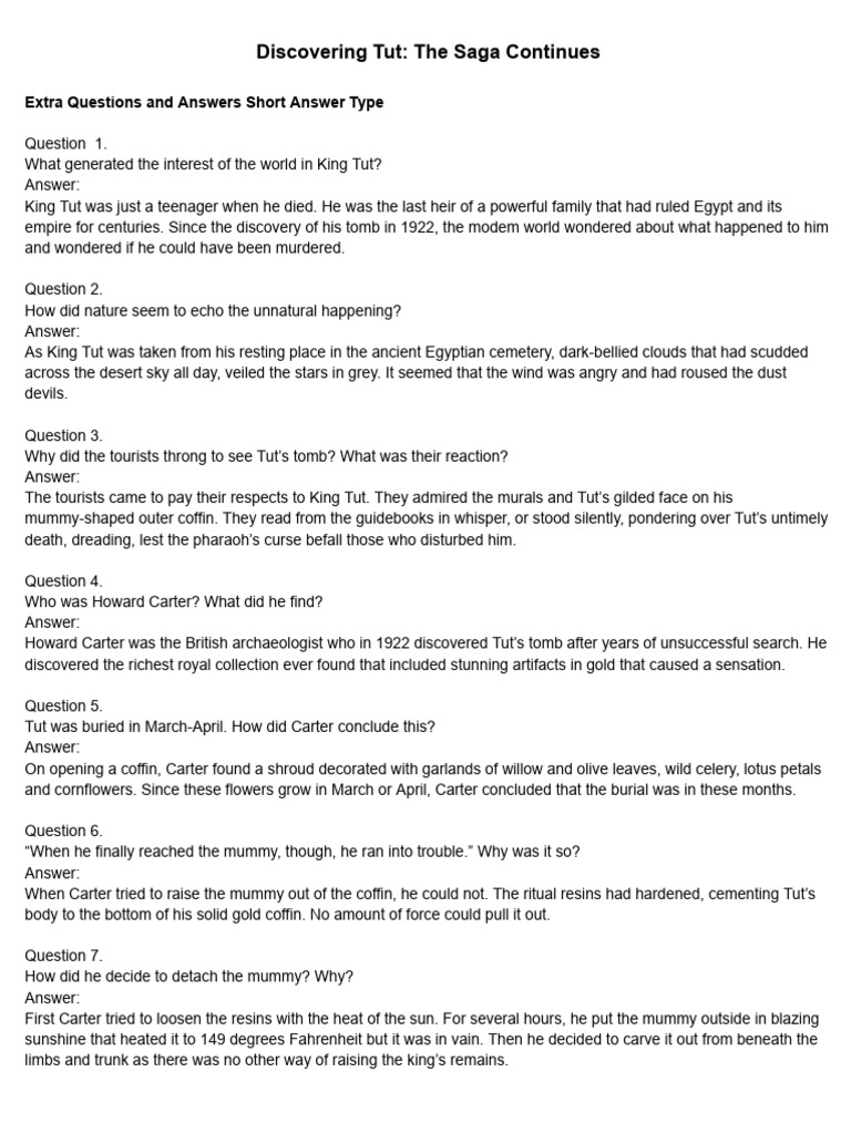 Discovering Tut - Extra Questions | PDF